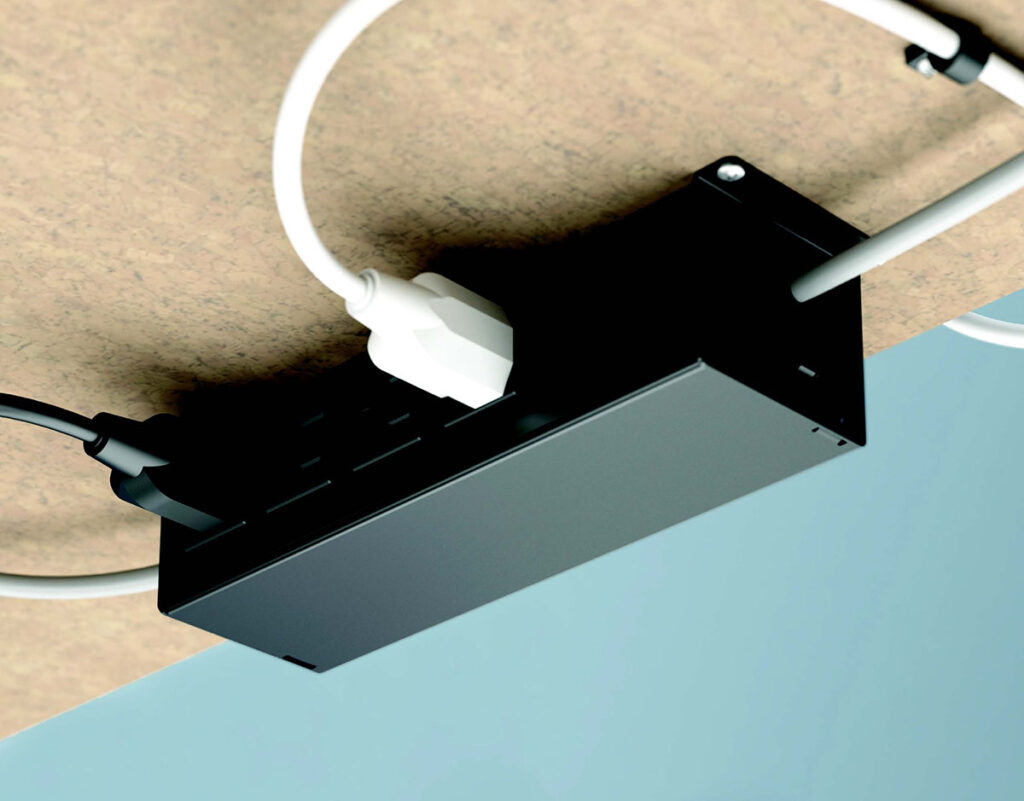 Power Supply for Height-Adjustable Desk | Cubicall Modern Phone Booths