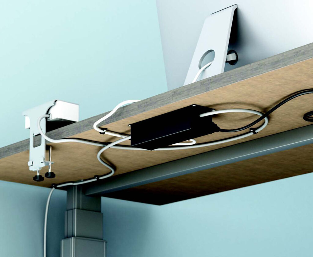 Power Supply for Height-Adjustable Desk | Cubicall Modern Phone Booths